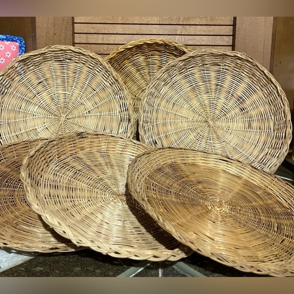 Kitchen | Vintage Wicker Paper Plate Holders Set Of 8 Boho Rattan Round ...